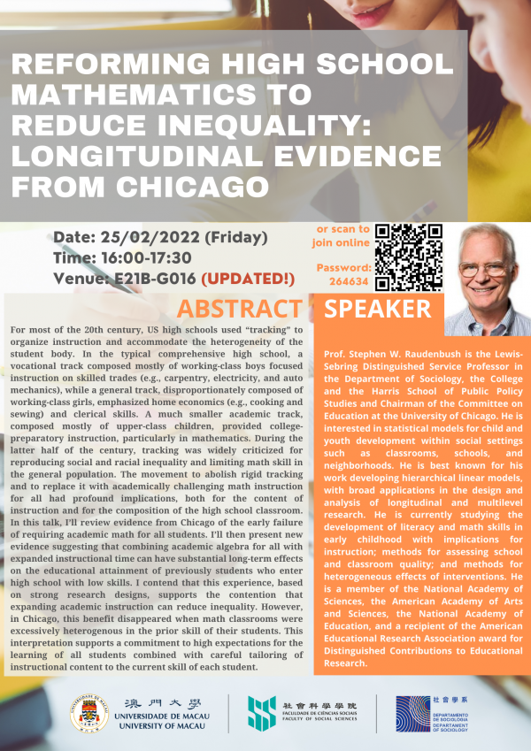 FSS-DSOC Seminar: “Reforming High School Mathematics to Reduce ...