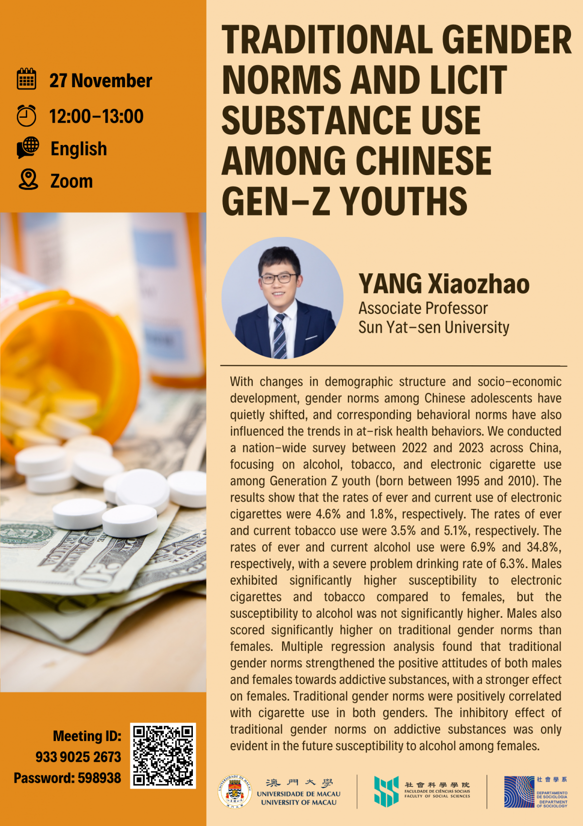 FSS-DSOC Seminar: “Traditional Gender Norms and Licit Substance Use among Chinese Gen-Z Youths ...